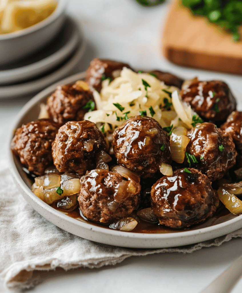 Crockpot French Onion Meatballs Recipe - avarecipes.com