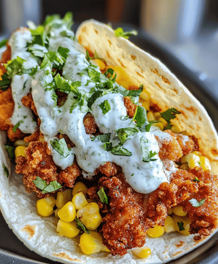 Fried Chicken Street Corn Taco With Jalapeno Lime Ranch Recipe ...