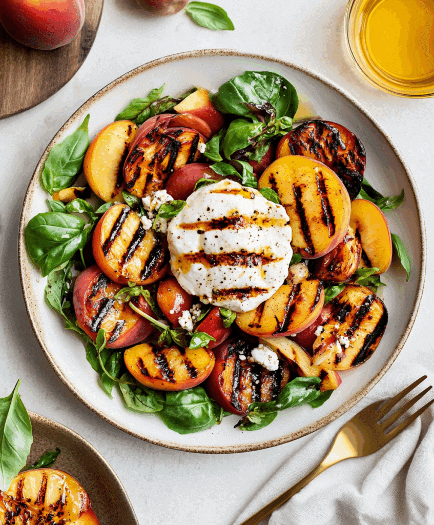 Summer Grilled Peach and Burrata Salad Recipe - avarecipes.com