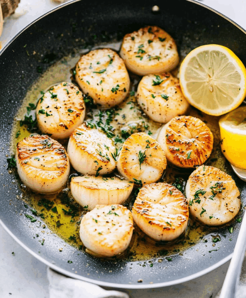 Summer Seared Scallops with Herb Sauce Seafood Recipe - avarecipes.com